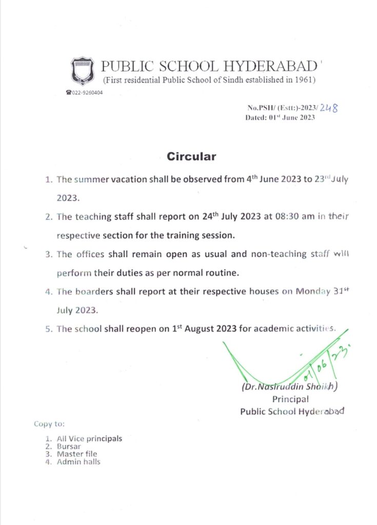 CIRCULAR – Public School Hyderabad