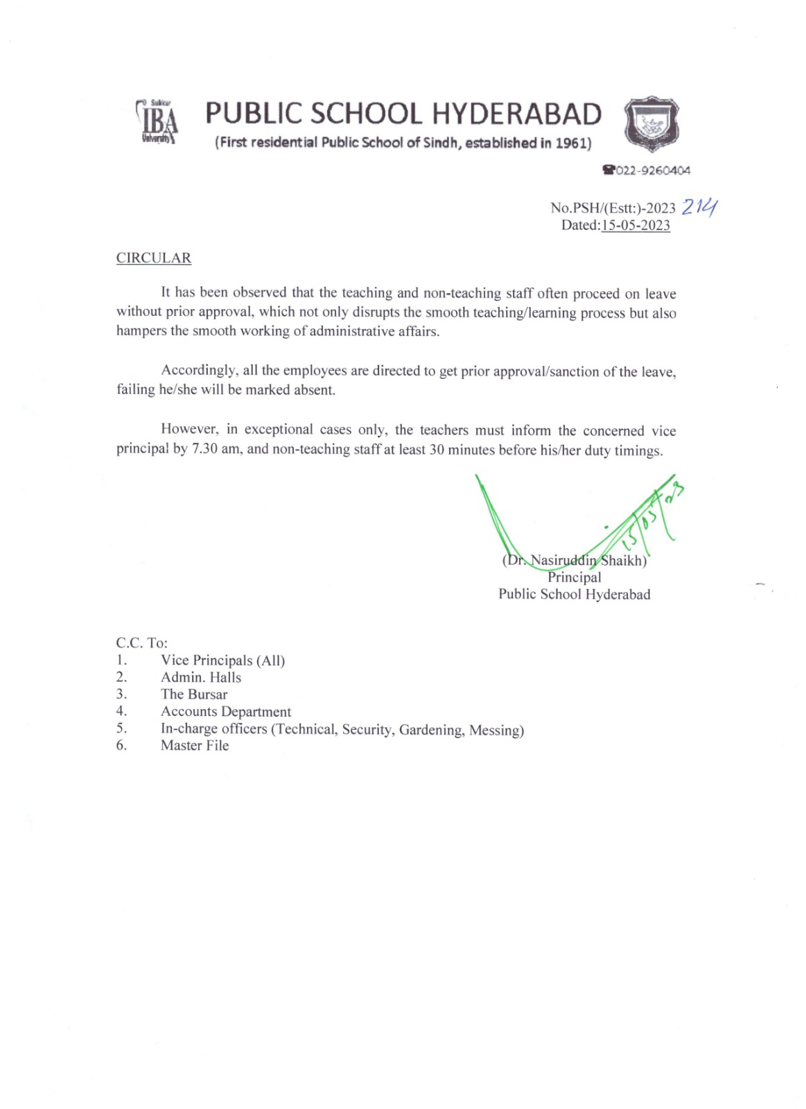 CIRCULAR – Public School Hyderabad